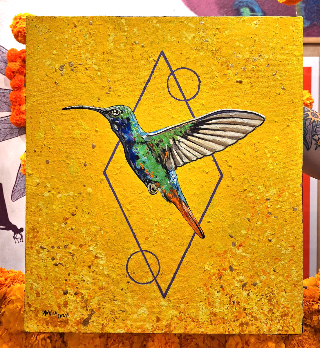 ANGÓN "THE FLIGHT OF THE GEOMETRY OF NATURE SERIES" MIXED PAINTING ...